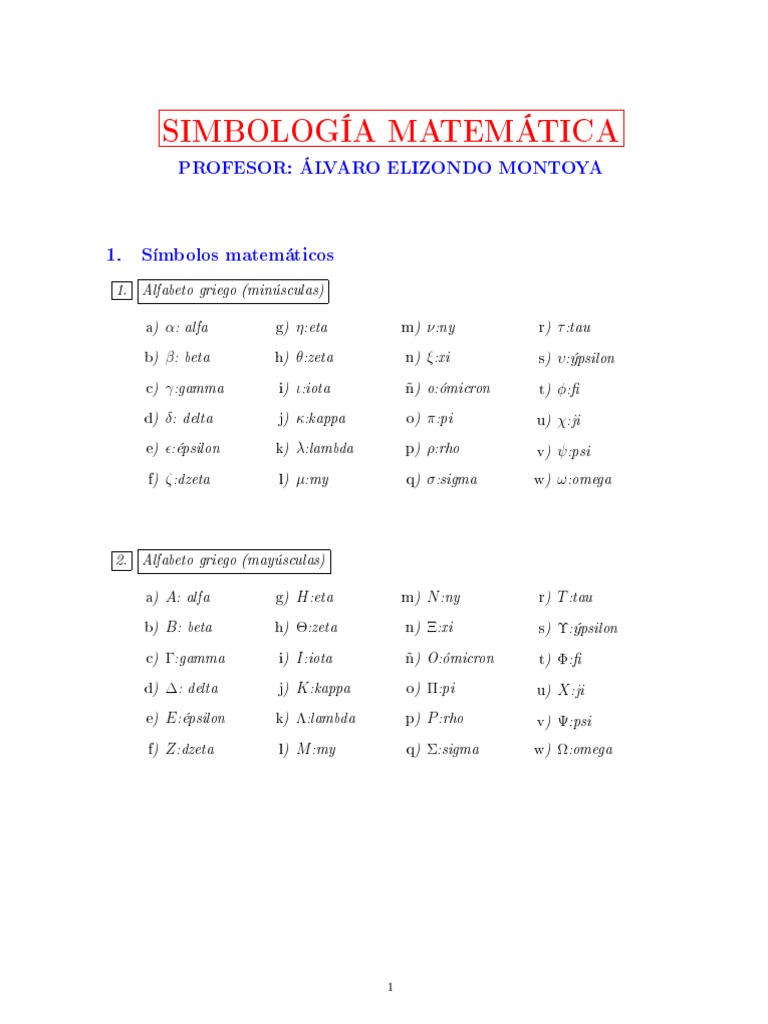 Símbolos e Nomenclatura Matemática | PDF