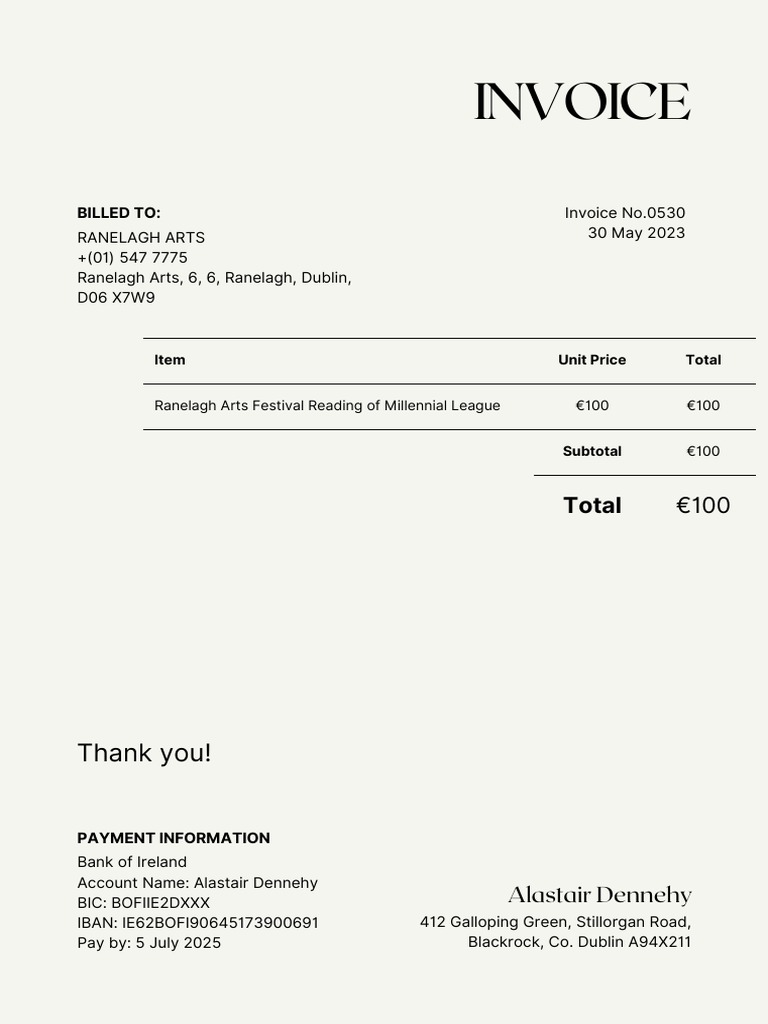 Fashion Invoice in Beige Black Minimalist Style | PDF