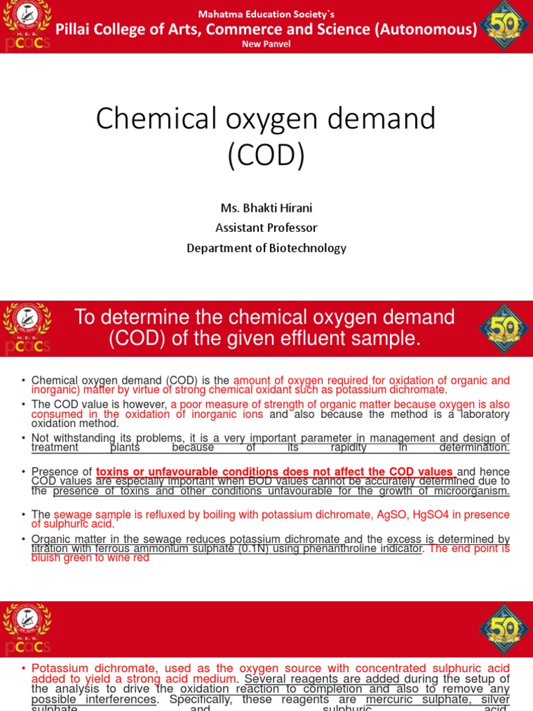 Chemical Oxygen Demand (COD) : Pillai College of Arts, Commerce and ...