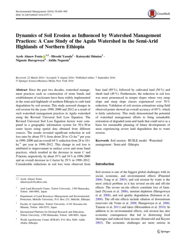 Dynamics of Soil Erosion As Influenced by Watershed Management ...