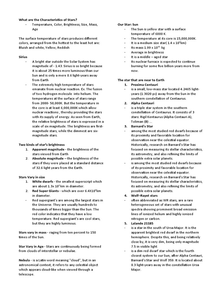 What Are The Characteristics of Stars 1 | PDF | Stars | Apparent Magnitude