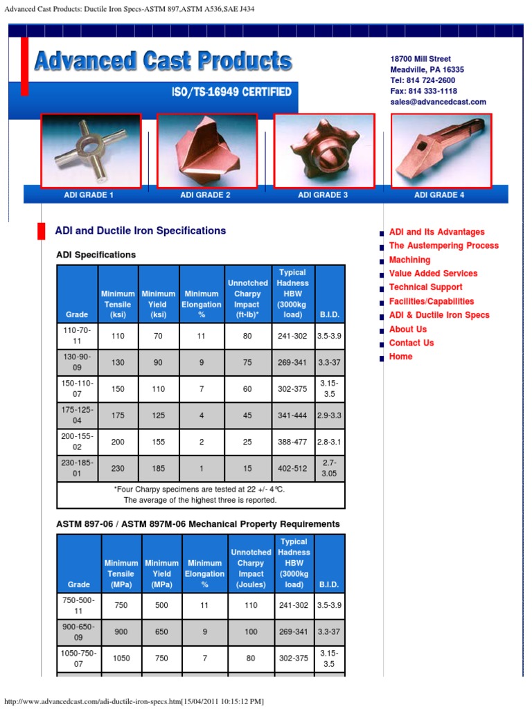 Advanced Cast Products - Ductile Iron Specs-ASTM 897, ASTM A536, SAE J434 | PDF | Steel ...