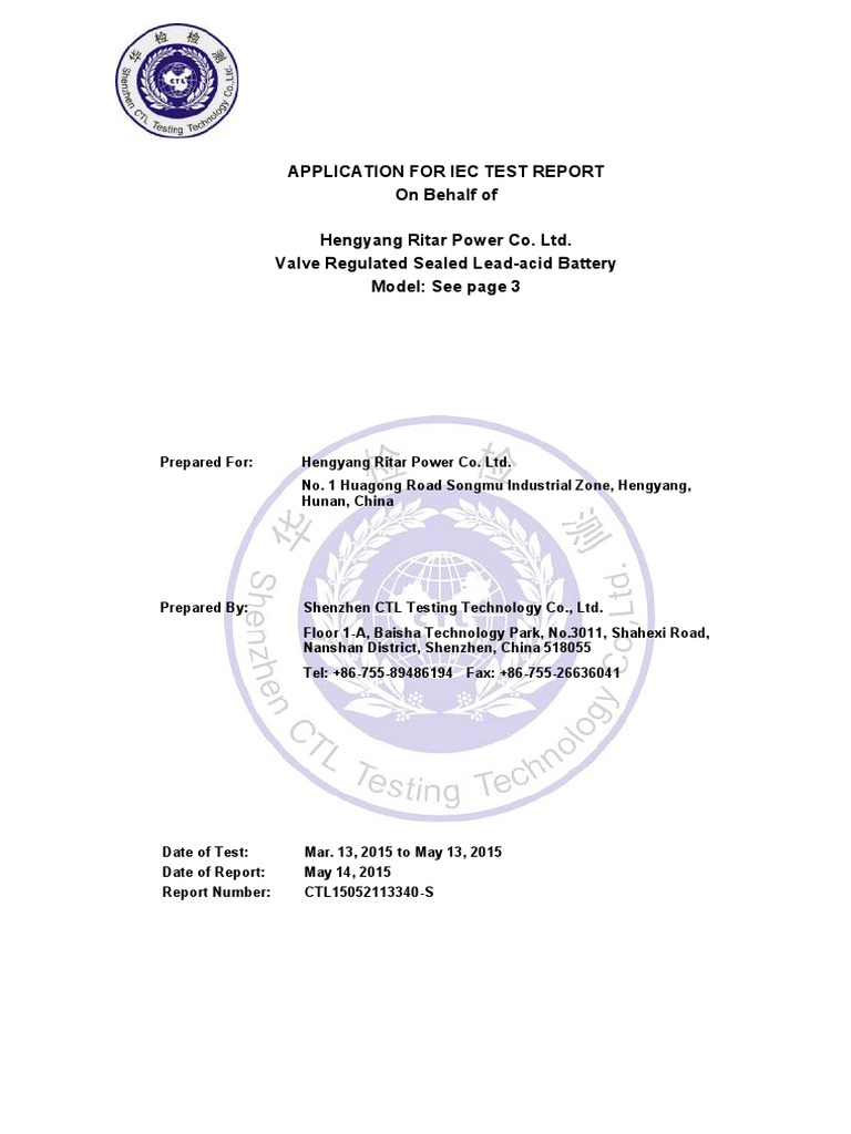 Application For Iec Test Report | PDF | Rechargeable Battery ...