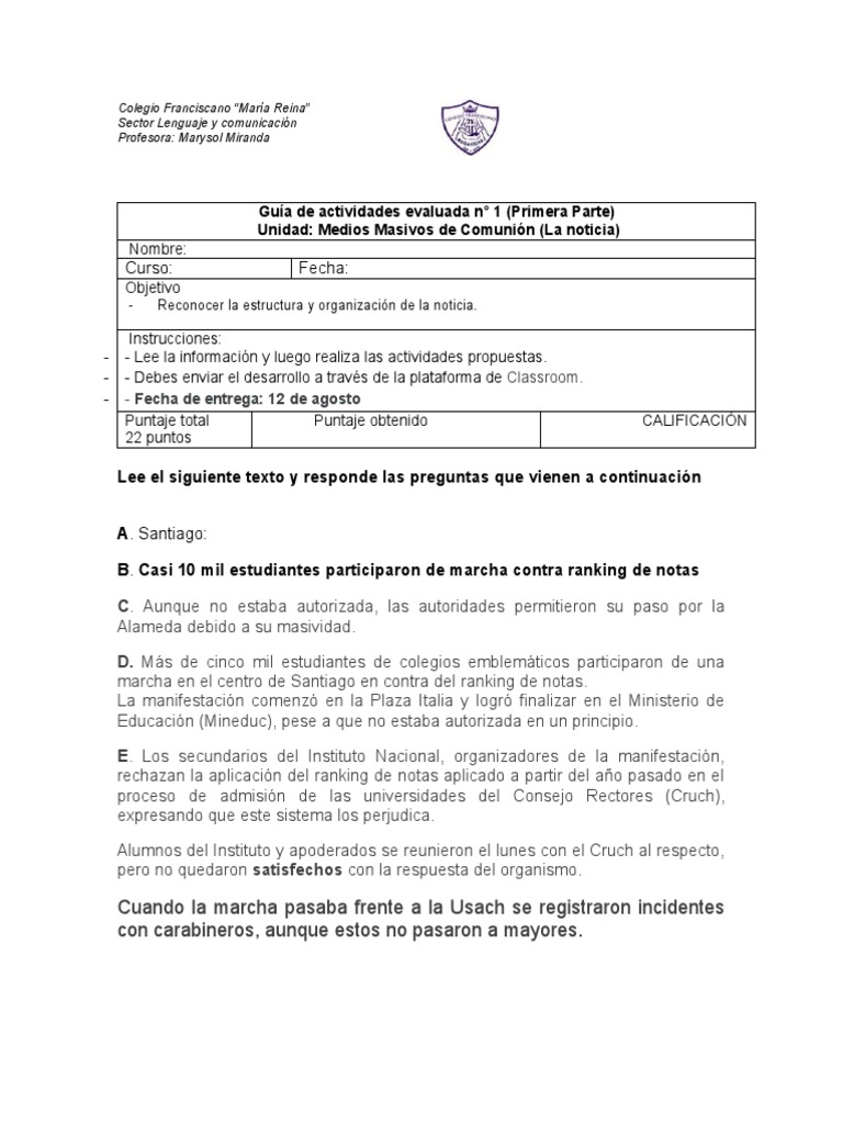 Guía Evaluada LA NOTICIA 2° | PDF