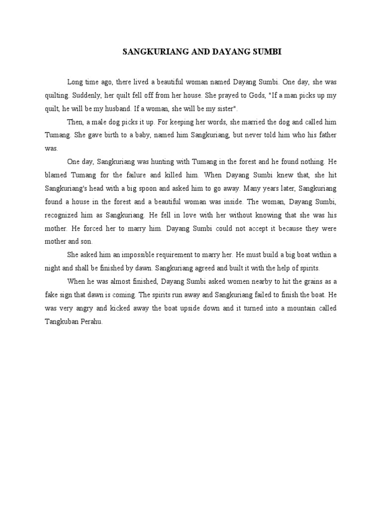 Sangkuriang and Dayang Sumbi | PDF | Asian Mythology | Mythology