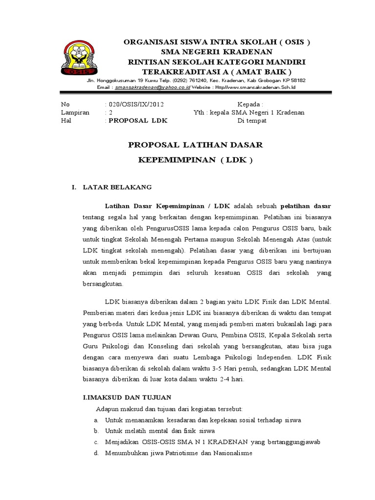 Proposal LDK OSIS SMA N 1 Kradenan | PDF