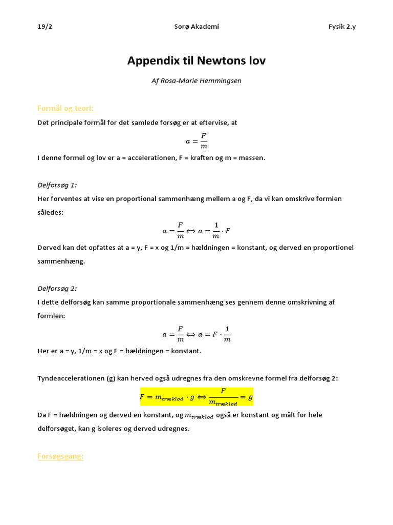 Newtons 2 lov - rapport | PDF