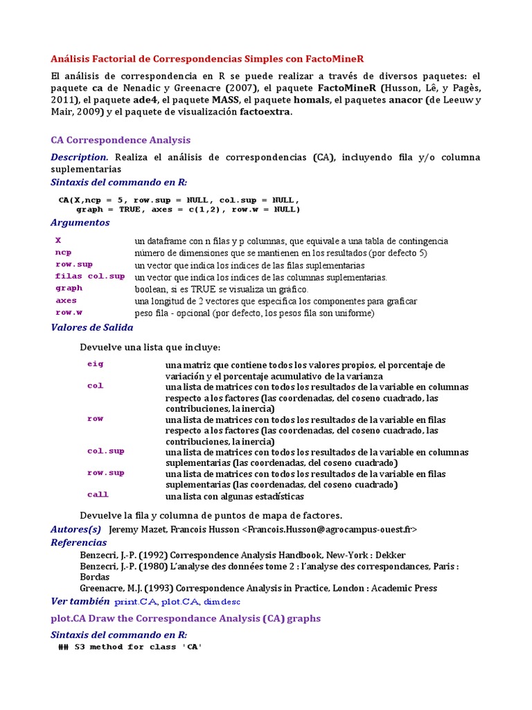 Análisis de Correspondencias con FactoMineR | PDF | Función ...