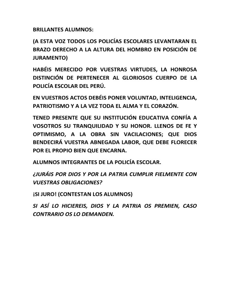 Juramentacion Policia Escolar | PDF | Cocina, comidas y vino | Hogar ...