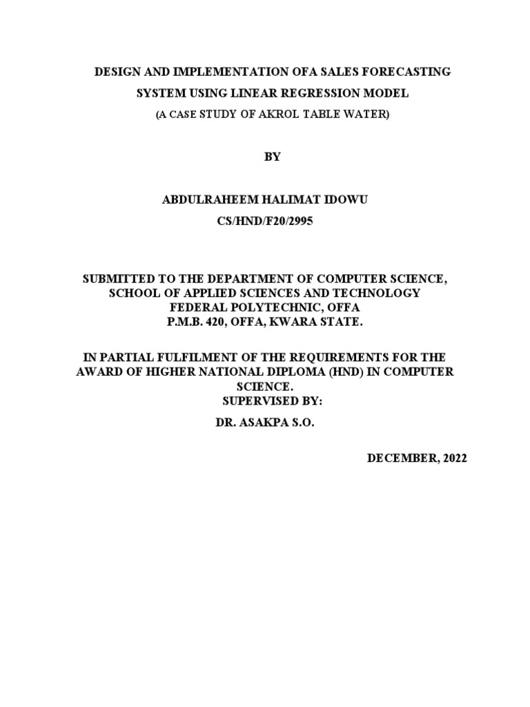 Sales Forecasting Using Linear Regression | PDF | Forecasting | Time Series