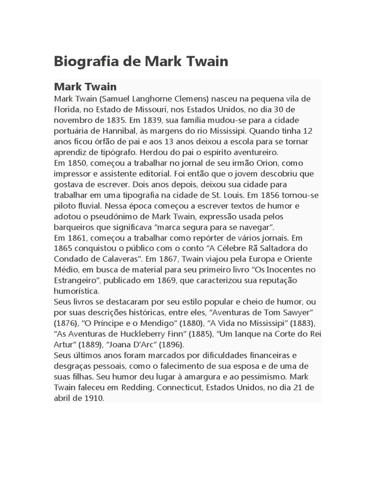 Biografia de Mark Twain | PDF