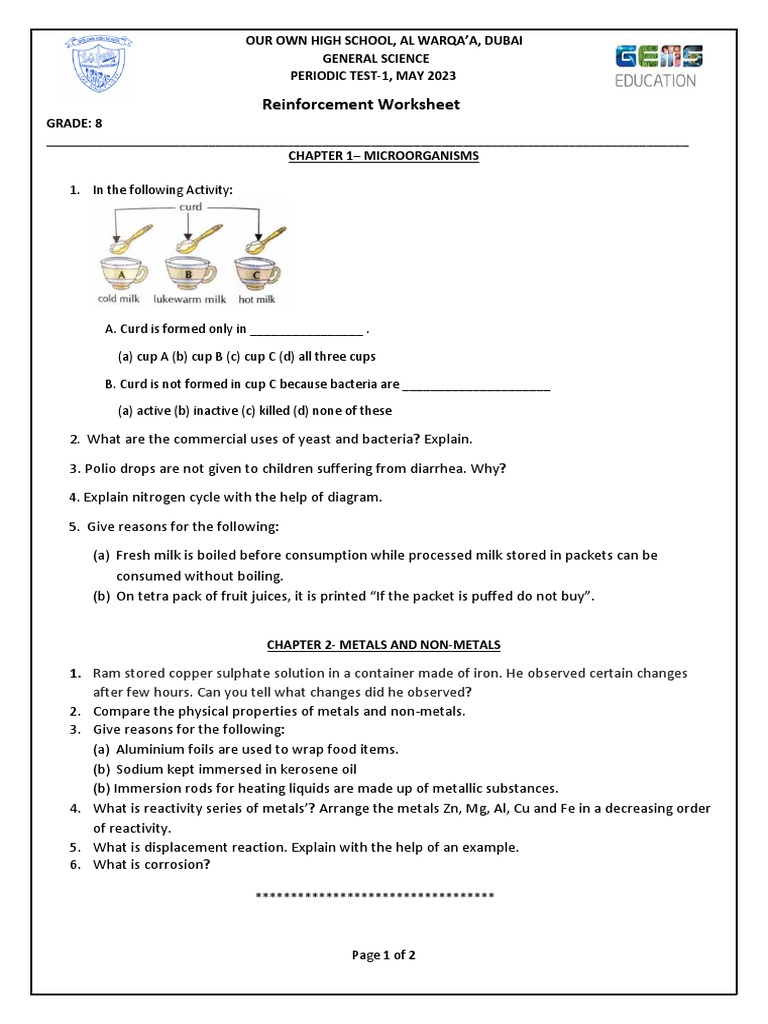 Gr8 PT1 Reinforcement Worksheet | PDF | Science & Mathematics