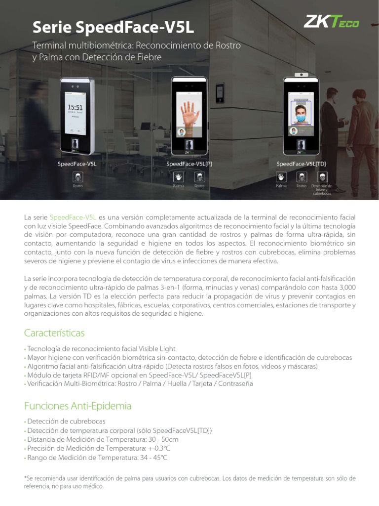 ZK - SpeedFace-V5L | PDF | Biometría | Informática