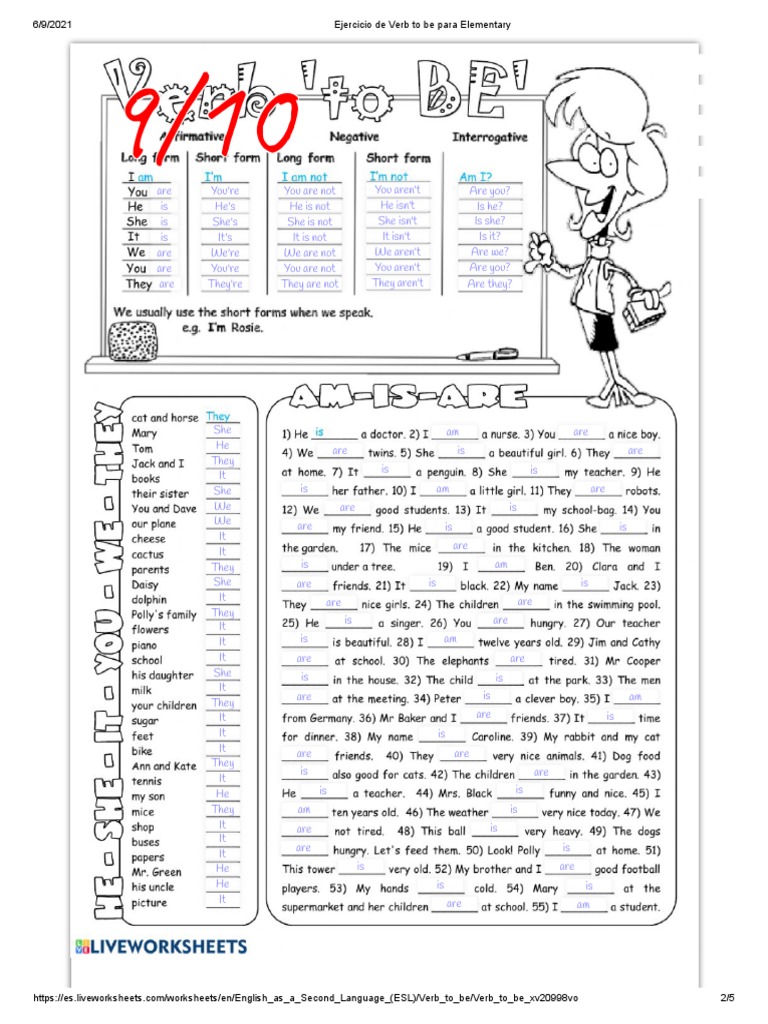 Ejercicio de Verb To Be para Elementary | PDF