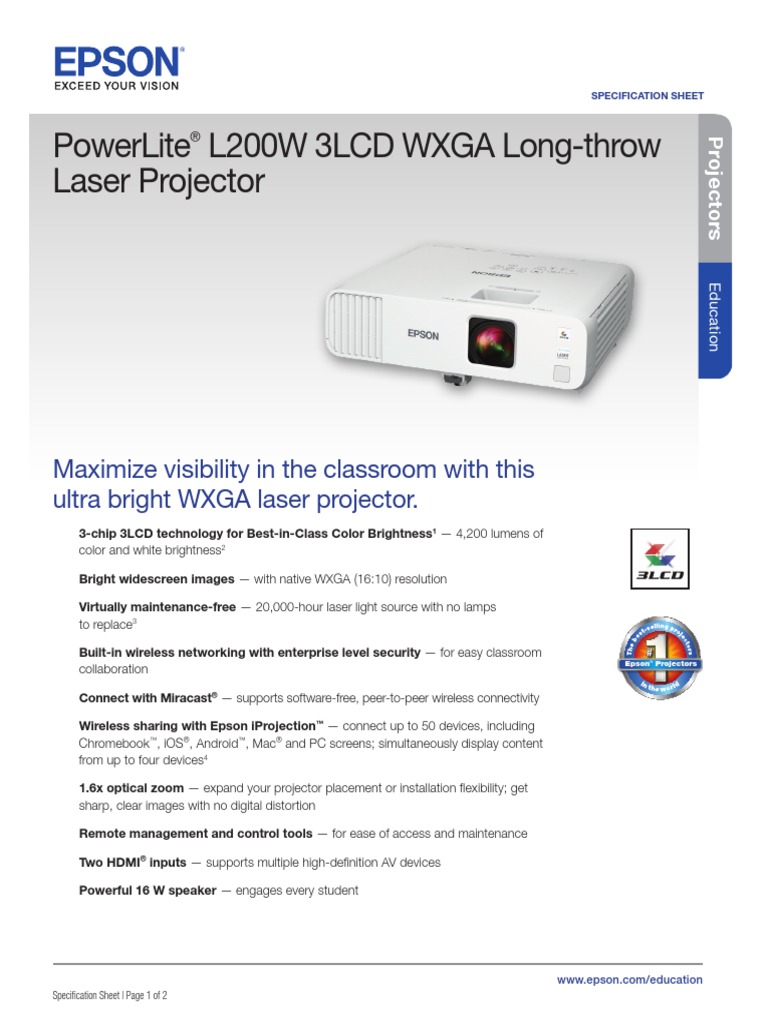 PowerLite L200W | PDF | Computer Monitor | Zoom Lens