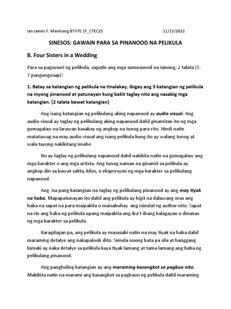 Four Sisters and A Wedding-SINESOS | PDF