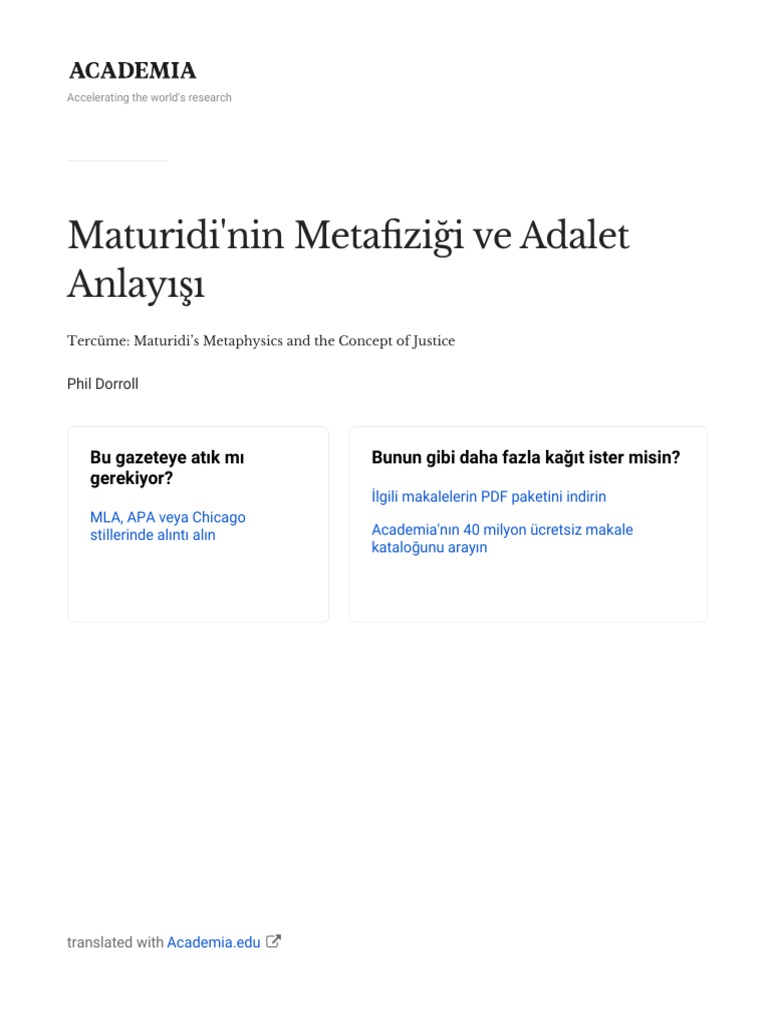 Maturidis Metaphysics and The Concept of Justice - TR | PDF