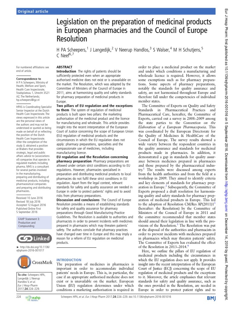 Legislation On The Preparation of Medicinal Products in European ...