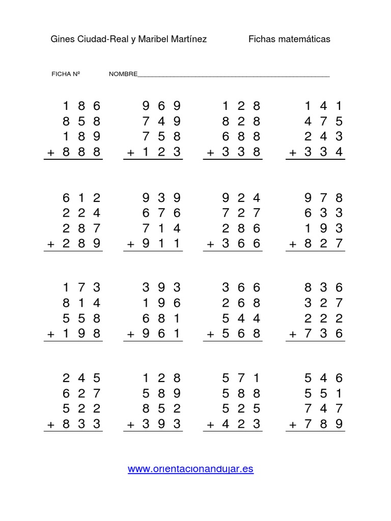 sumas-de-tres-cifras-4-filas-cuaderno-1 | PDF