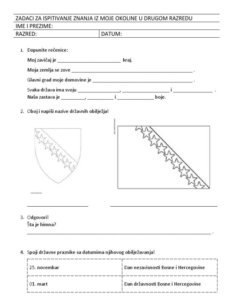 Zadaci Za Ispitivanje Znanja Iz Moje Okoline U Drugom Razredu | PDF