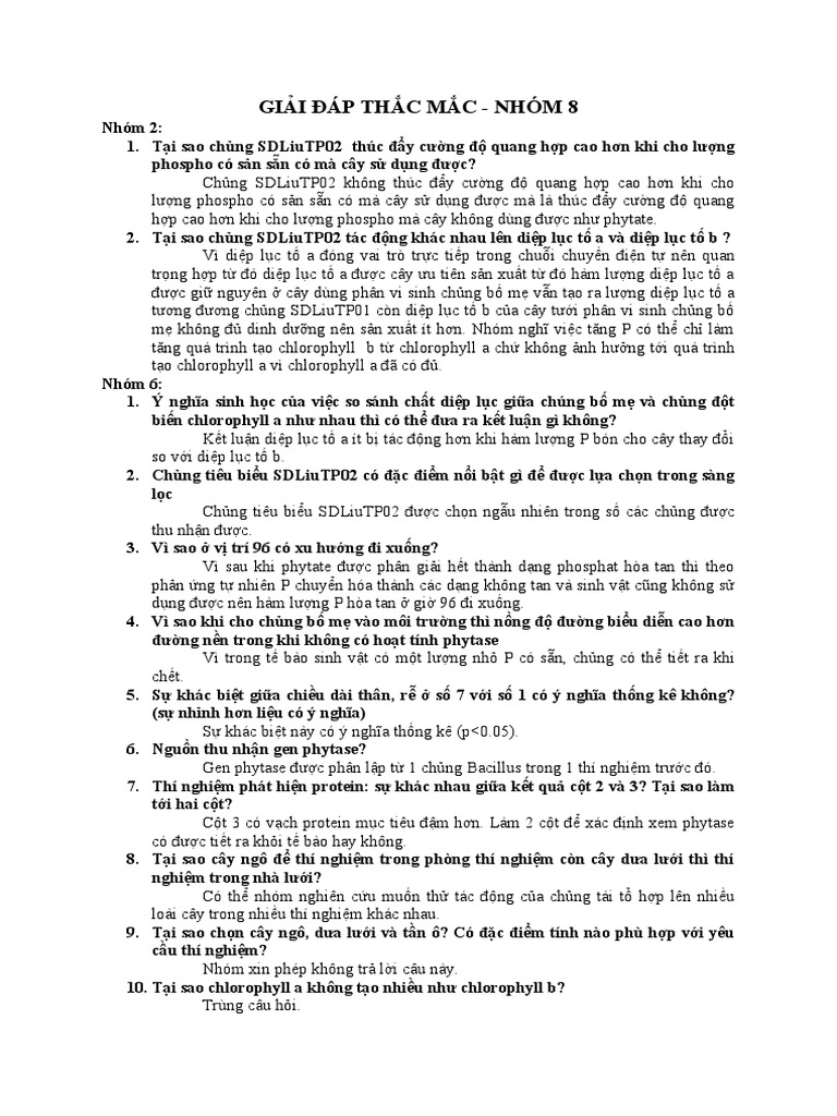 GIẢI ĐÁP THẮC MẮC - NHÓM 8 | PDF