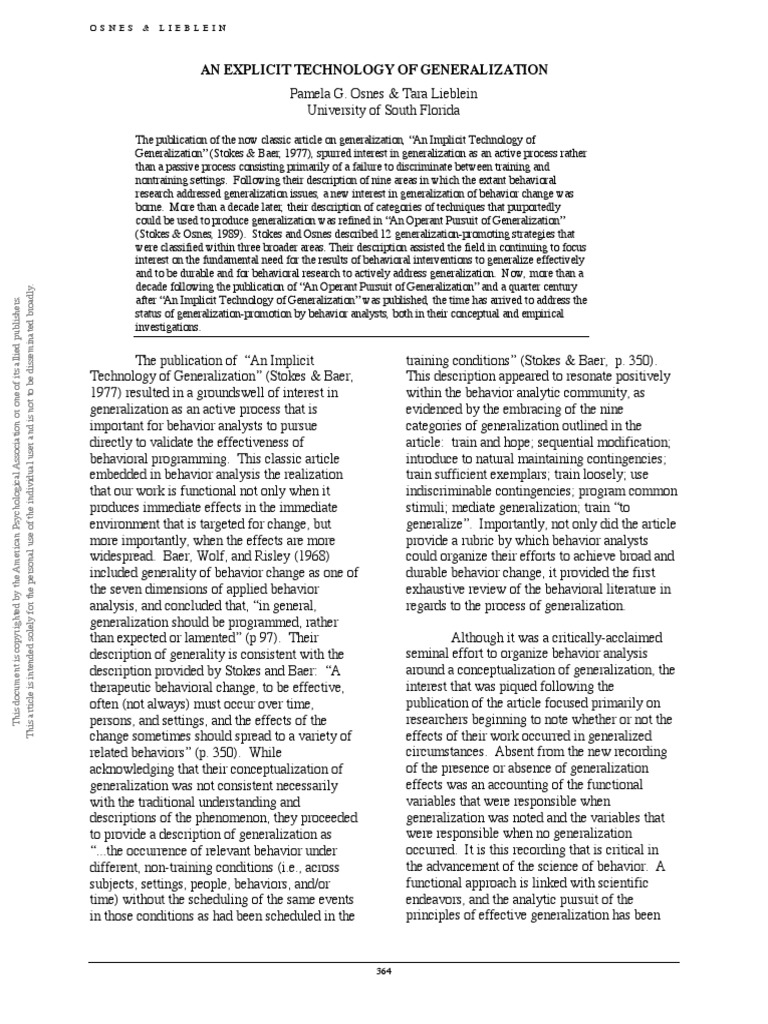 Osnes & Lieblein (2003) - An Explicit Technology of Generalization ...