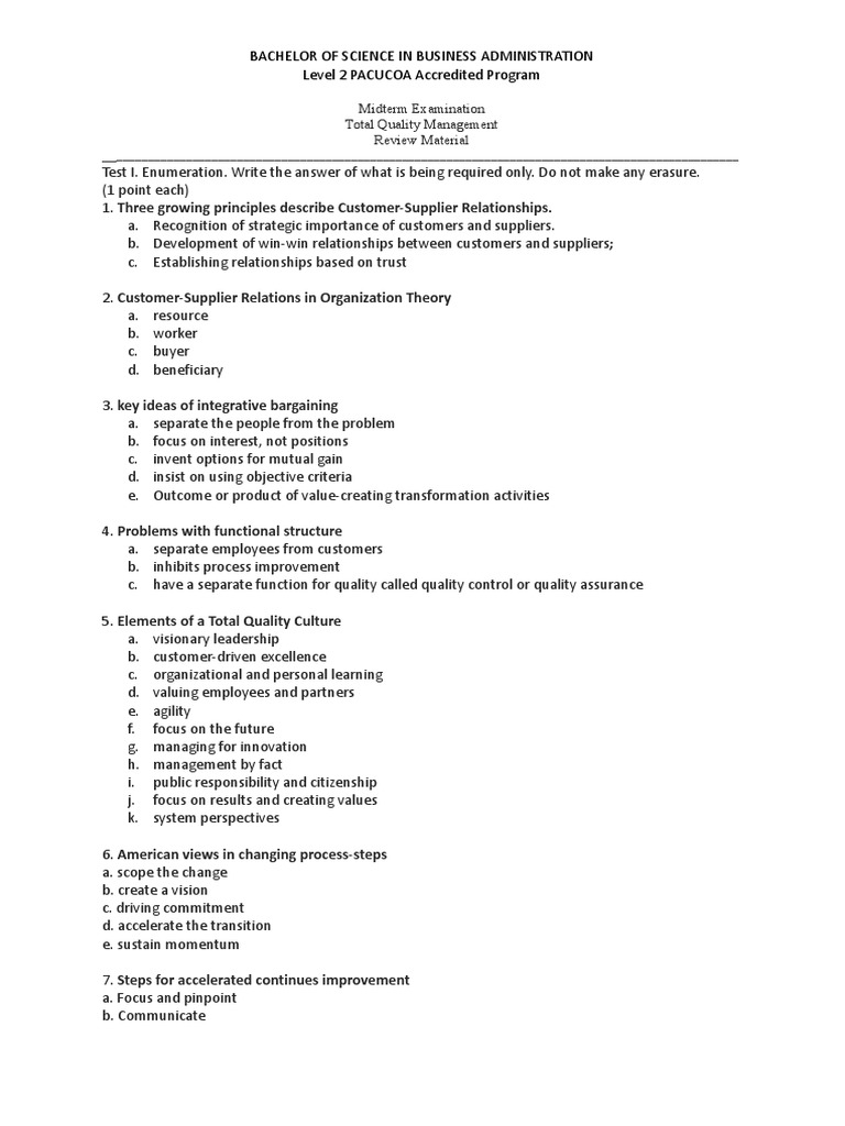 Midterm Operation Production and Total Quality Management 2021 | PDF ...