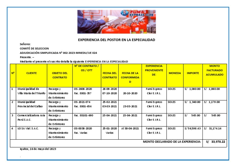 Experiencia Del Postor en La Especialidad | PDF