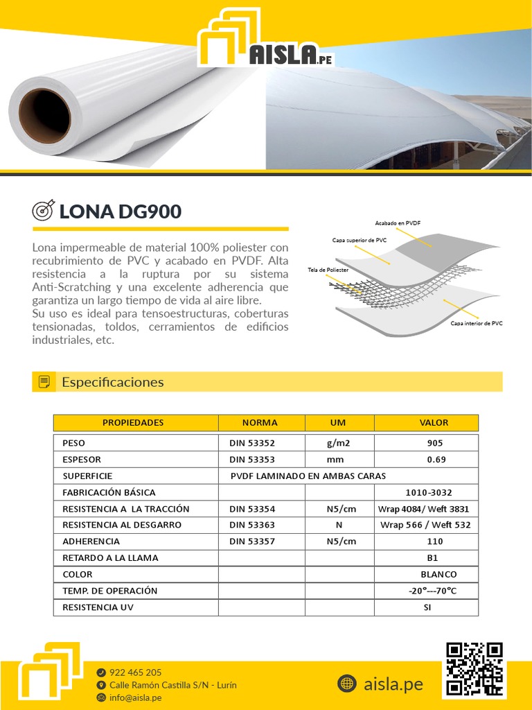 Ficha Tecnica Lona DG900 Aisla | PDF
