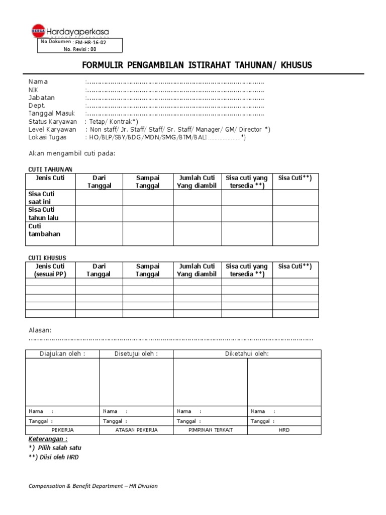 Formulir Pengambilan Cuti Karyawan | PDF