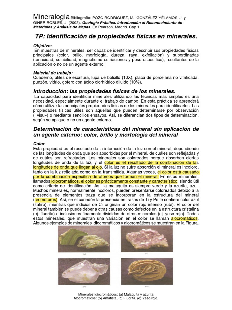 TP Identificación de Propiedades Físicas en Minerales. | PDF | Minerales | Mineralogía