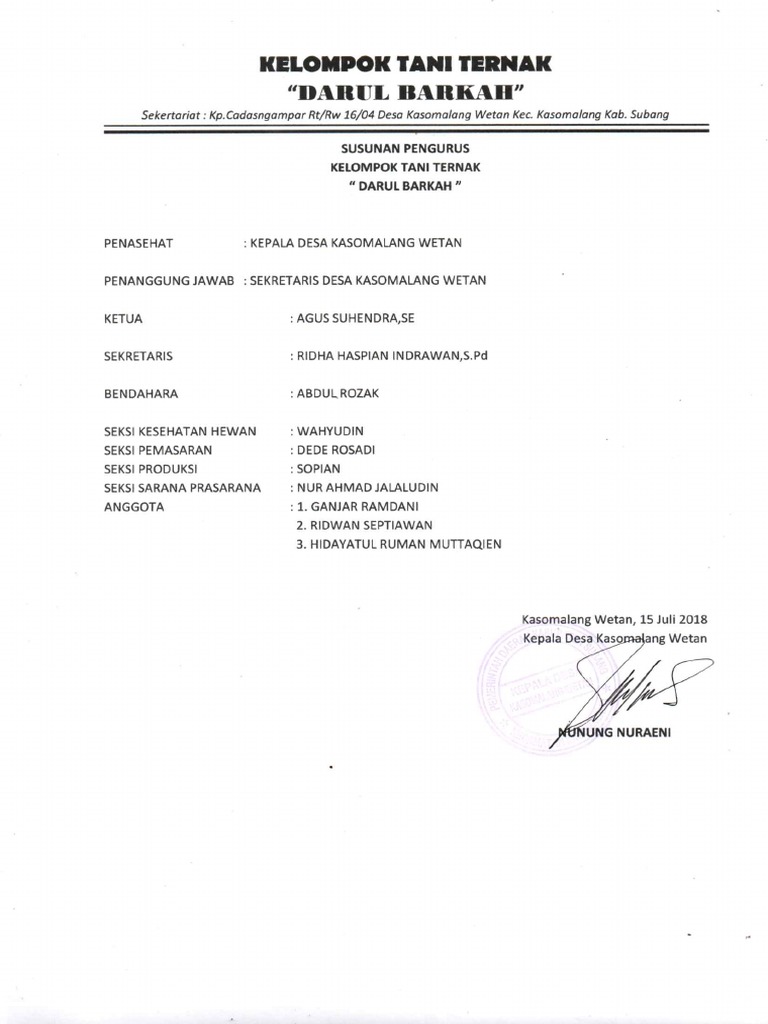 Contoh Susunan Pengurus KTT | PDF