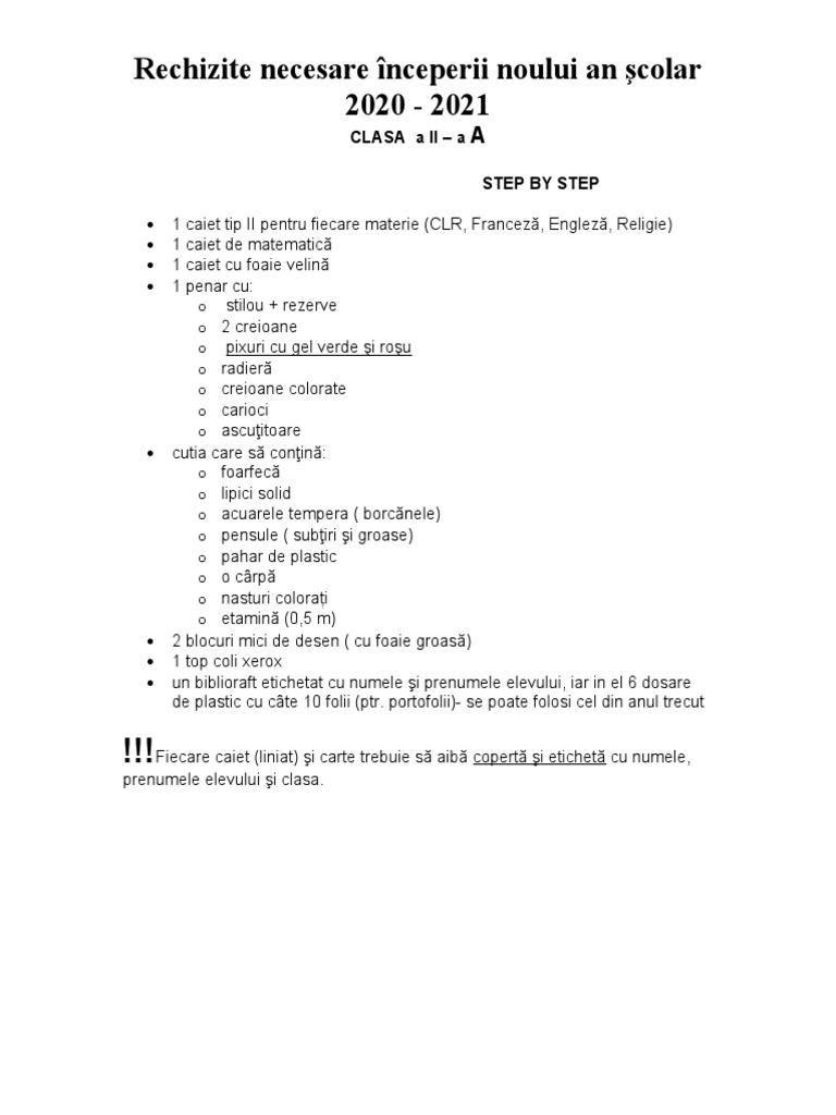 Necesar de Rechizite Pt Clasa II | PDF