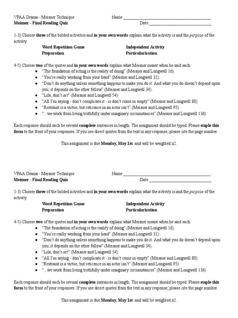 Meisner - Final Reading Quiz | PDF