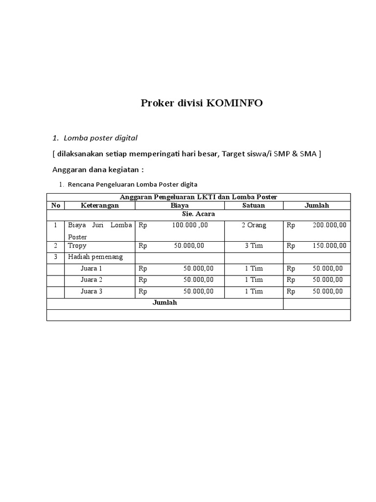 Proker Divisi KOMINFO | PDF