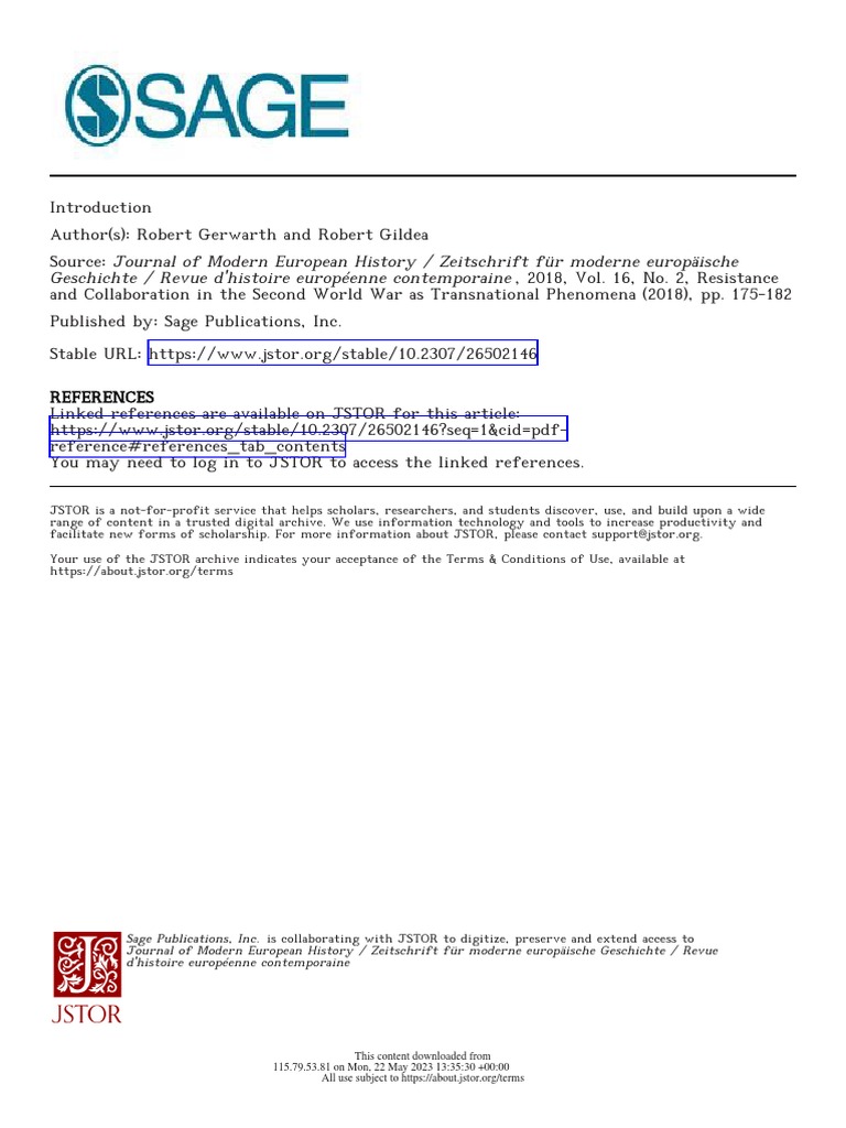 Introduction. Journal of Modern European History | PDF