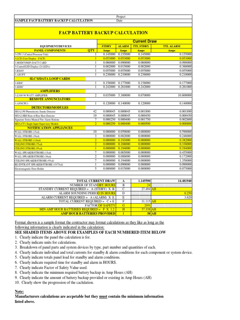 Facp Calc | PDF | Equipment | Electrical Engineering