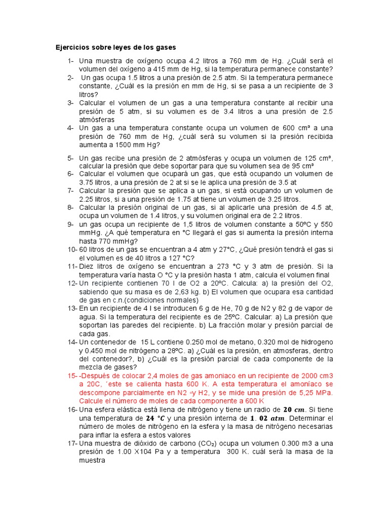 Ejercicios Sobre Leyes de Los Gases | PDF | Gases | Mole (Unidad)