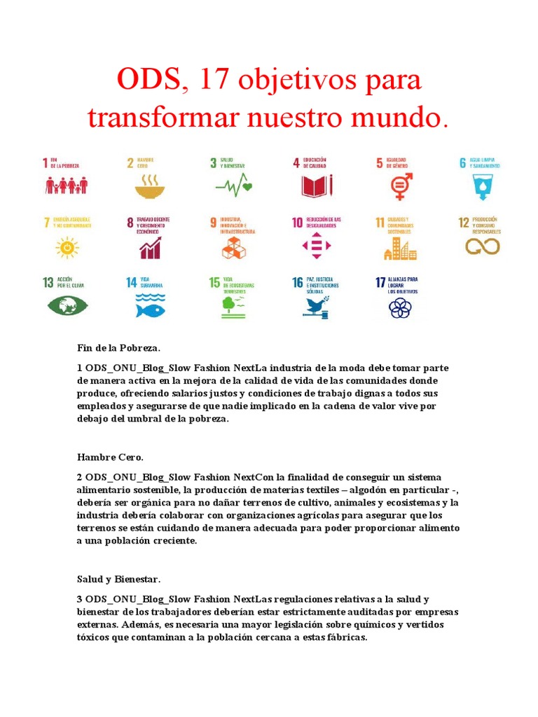 ODS, 17 Objetivos para Transformar Nuestro Mundo | PDF