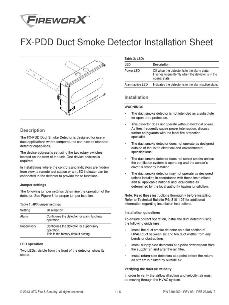 R03 FX-PDD Duct Smoke Detector Installation Sheet | PDF