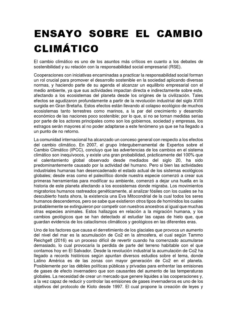 Ensayo Sobre El Cambio Climático | PDF