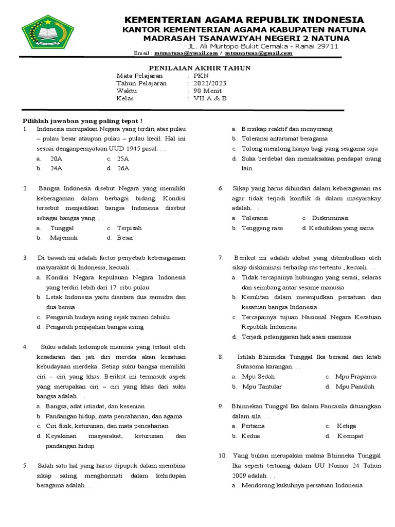 Soal PKN Kelas 7 Ab | PDF