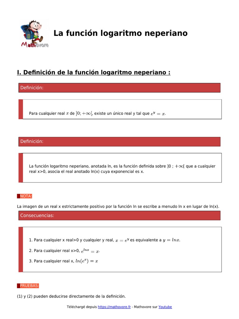La Funcion Logaritmo Neperiano Curso de Matematicas de Bachillerato ...