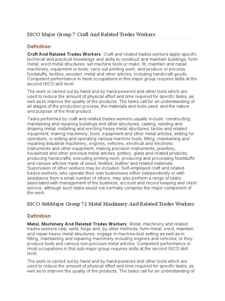 ISCO Major Group 7 Craft and Related Trades Workers | PDF | Foundry ...