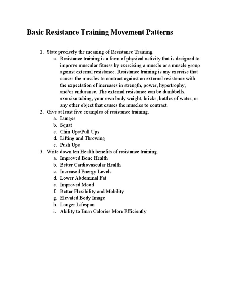 Basic Resistance Training Movement Patterns | PDF