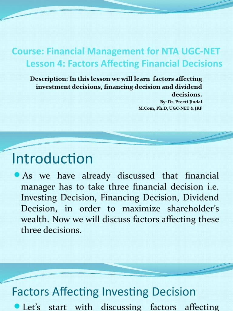 Factors Influencing Financial Decisions | PDF | Finance & Money ...