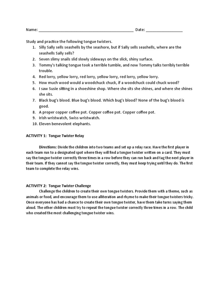 Tongue Twisters | PDF