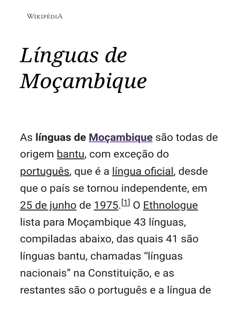 Línguas de Moçambique - Wikipédia, A Enciclopédia Livre | PDF ...