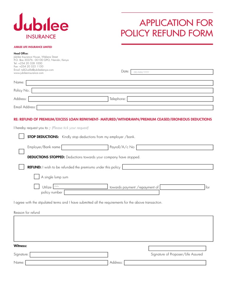 Insurance Policy Refund Form | PDF