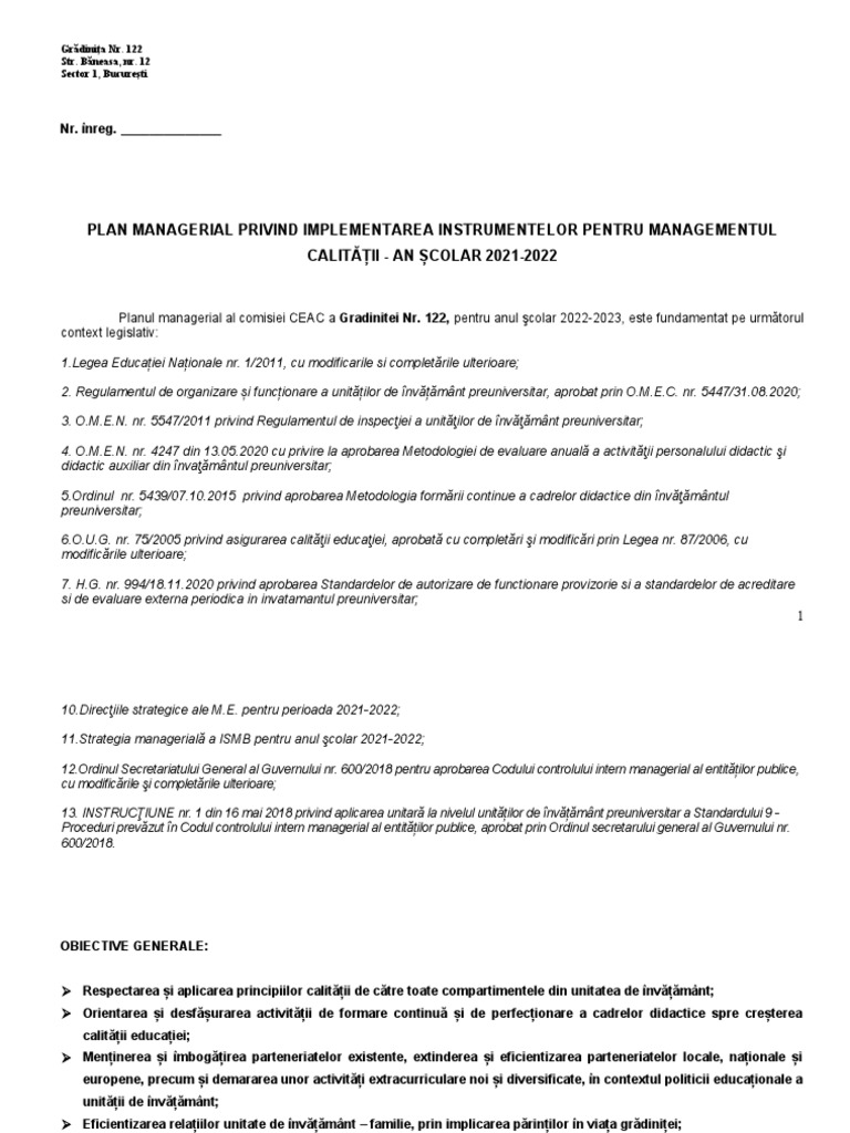 Plan Managerial CEAC 2022-2023 | PDF